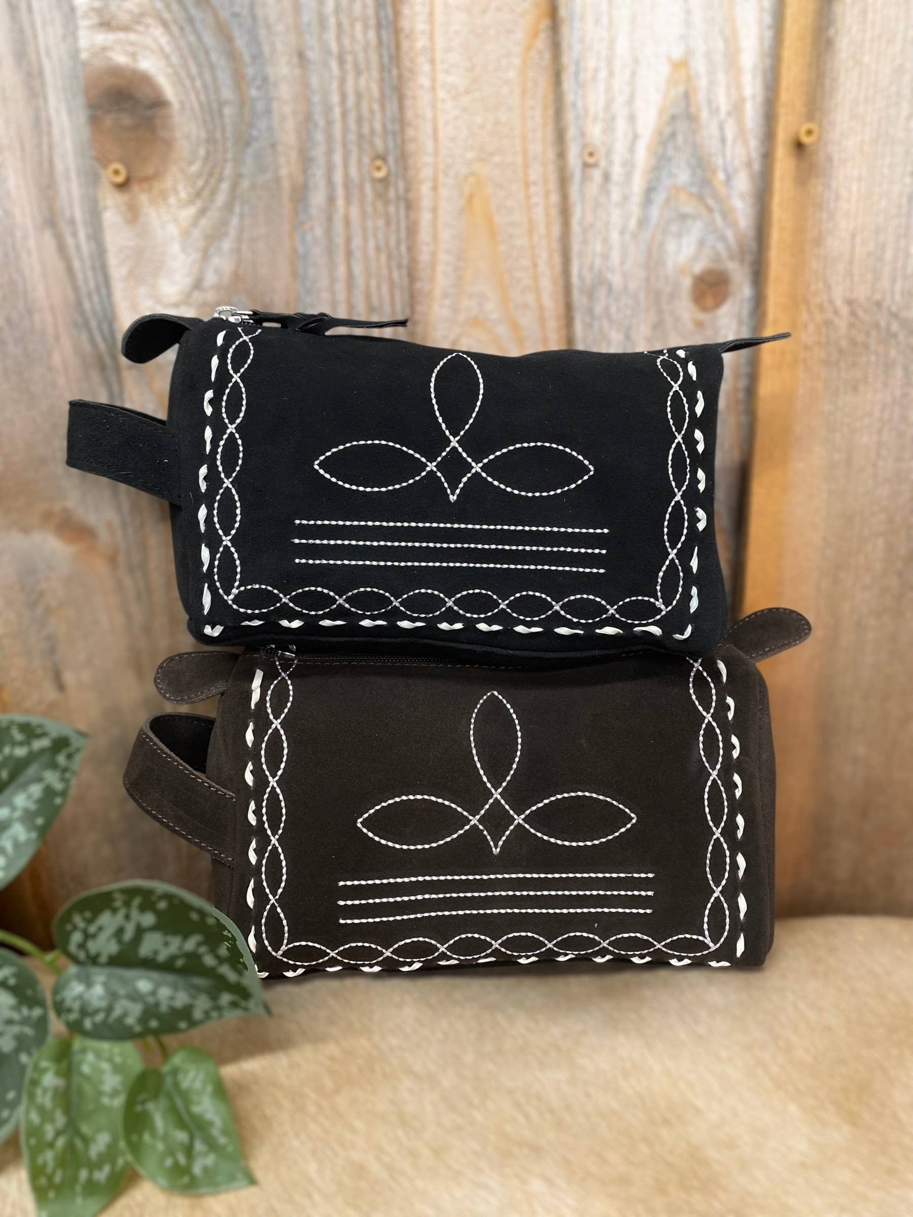 Black BootStitch Suede Leather Toiletry Bag | Red Bluff Round-Up Mercantile